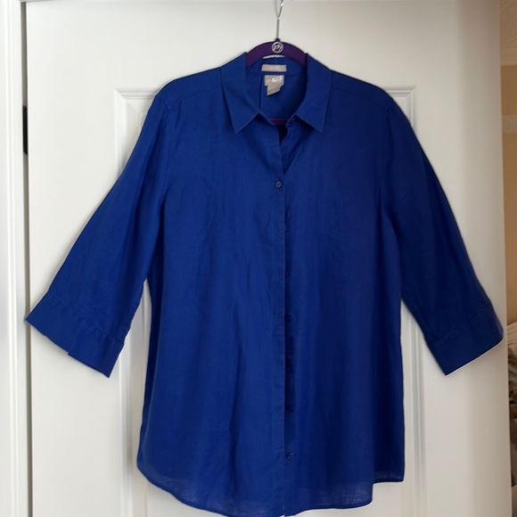 Chico's | Tops | Chicos Beautiful Blue No Iron Linen Blouse Size 2 ...
